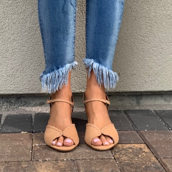 Anthropologie | Shoes | Nib Tan Nubuck Peep Toe Kitten Wedge Sandal ...